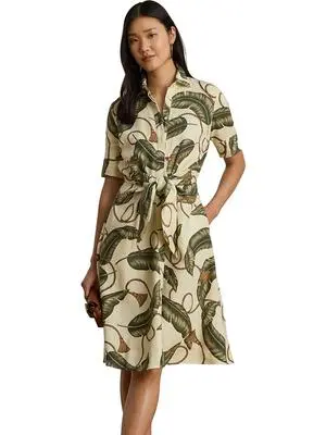 Ralph Lauren Tie-front Linen Shirtdress With Rope Print - Cream Multi