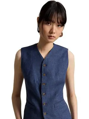 Ralph Lauren Buttoned Linen-cotton Vest - Blue Melange