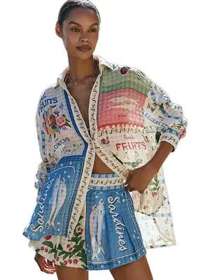 Agua Bendita Anastasia Buttondown Shirt - Ivory Pattern