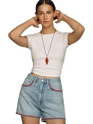 Rails X Giadzy Rancho Denim Shorts With Red Stitching Detail - Medium Denim