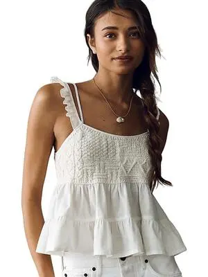 PILCRO Cotton Twofer Crop Swing Tank Top - Ivory