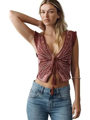 Anthropologie Butterfly Knit Sweater Tank - Red Pattern