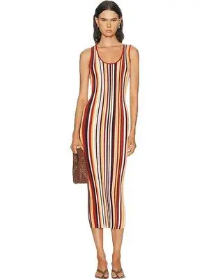 Ronny Kobo Kerry Knit Dress With Stripes - Rust Multi