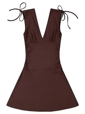 OMNES Zaneta Stretch-jersey V-neck Mini Dress - Brown