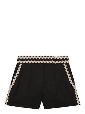 REISS Mila Wave-trim Linen Shorts - Black