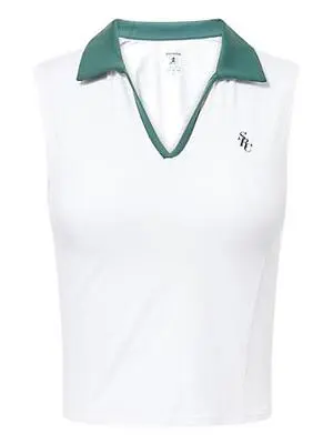SPORTY & RICH Embroidered Collared Jersey Vest - White/forest
