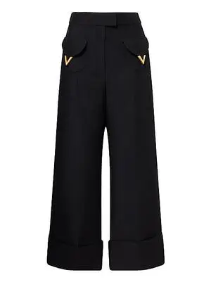 Valentino Garavani Wool-blend Trousers With Logo Plaque - Nero