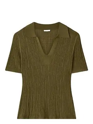 JOSEPH Aliane Open-collar Crinkle Woven Top - Fig Leaf