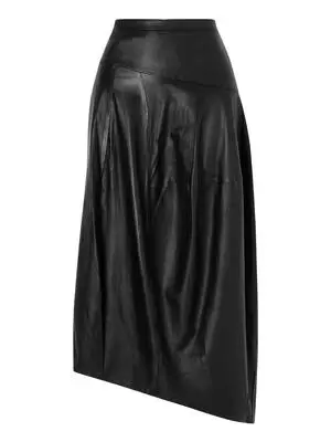 Tibi Asymmetric Leather Midi Skirt - Black
