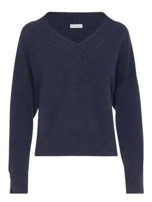 Brunello Cucinelli V-neck Long-sleeved Sweater - Black