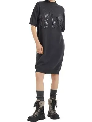 Brunello Cucinelli Sequin-embellished Midi Dress - Steel Gray