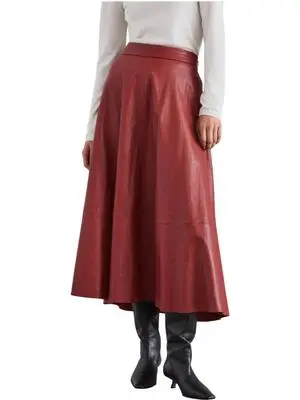 BRUNELLO CUCINELLI Brunello Cucinelli Leather Midi Skirt With Horn Hem