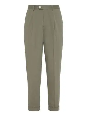 Brunello Cucinelli Garment-dyed Gabardine Trousers - Military