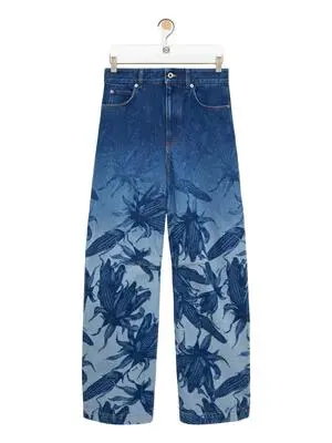 Loewe Barrel Jeans In Printed Denim - Denim Blue