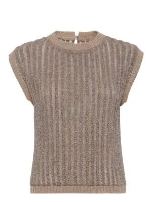 Brunello Cucinelli Sleeveless Knitted Vest - Sand Brown/silver