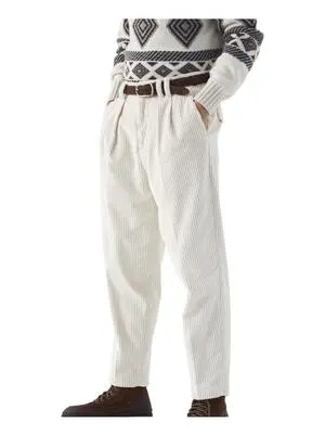 Brunello Cucinelli Double Pleated Corduroy Trousers - White