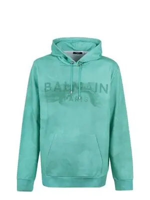Balmain Logo Print Cotton Hoodie - Green