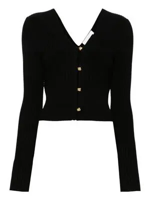 Chloé Ribbed Cropped Cardigan With Gold Hardware - Black