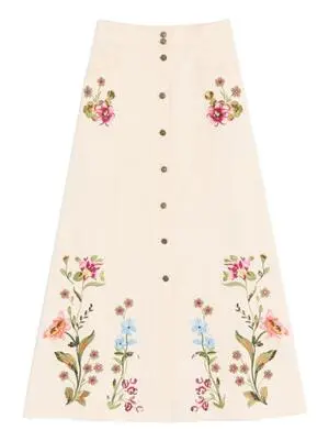 Valentino Garavani Embroidered Denim Skirt - Ivory White