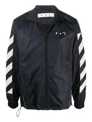 Off-White Diagonal Stripe Detail Zip-up Windbreaker - Black