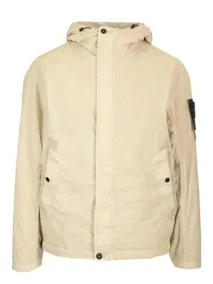 Stone Island Hooded Short Jacket With Logo Patch - Sand-colored