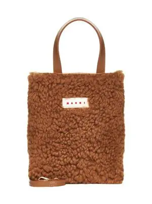 Marni Shearling Logo Patch Tote Bag - Brown