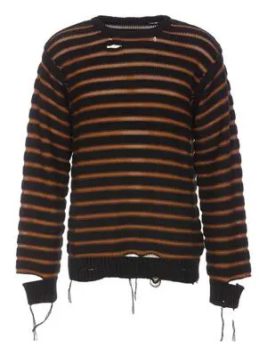 MAISON MARGIELA Distressed Stripe Knitted Sweater - Black