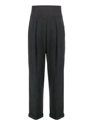 Brunello Cucinelli Cashmere-blend Cropped Trousers With Pleats - Black