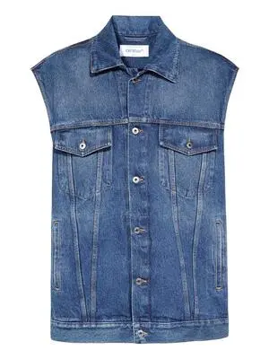 Off-White Sleeveless Buttoned Denim Vest - Blue