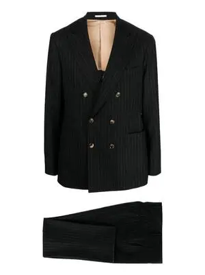 Brunello Cucinelli Virgin Wool Pinstripe Suit - Black
