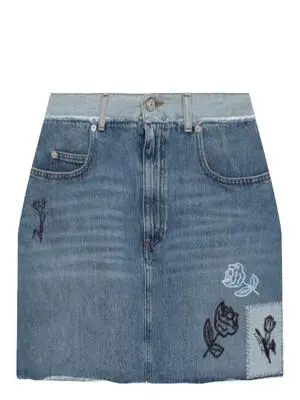 Marni Embroidered Frayed Denim Mini Skirt - Gray