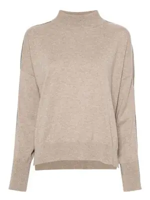 Brunello Cucinelli Long Sleeve Ribbed Knit Turtleneck Sweater - Nude