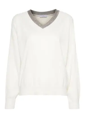 BRUNELLO CUCINELLI Brunello Cucinelli Long Sleeve V-Neck Sweater With Monili Chain Detail