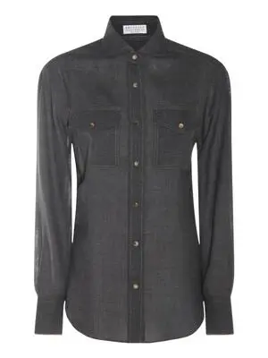 Brunello Cucinelli Long Sleeve Lapel Neck Shirt - Black