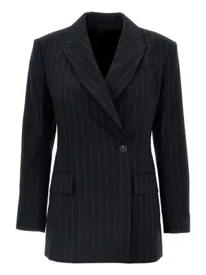 Brunello Cucinelli Double Breasted Pinstriped Blazer - Black