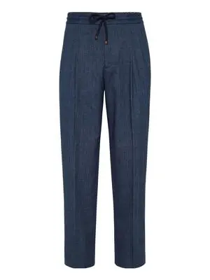Brunello Cucinelli Drawstring Pleated Tapered Trousers - Navy Blue