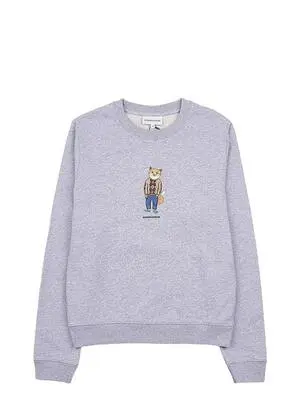 Maison Kitsuné Long Sleeve Crewneck Sweatshirt With Graphic - Gray