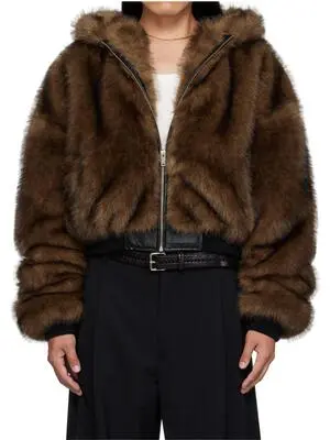 LU'U DAN Faux Fur Zip-up Jacket - Black