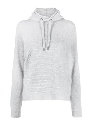 Brunello Cucinelli Ribbed Knit Drawstring Hoodie - White