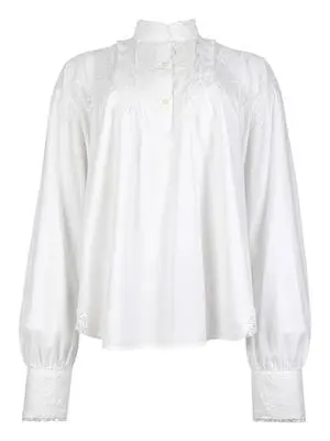 Ermanno Scervino Long Sleeve Lace Trim Shirt - White