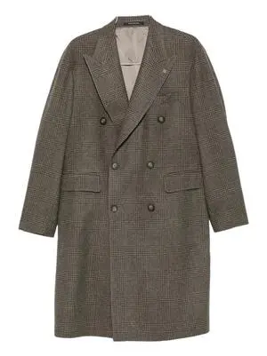 Tagliatore Double-breasted Long-sleeved Checked Coat - Green