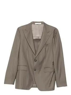 Tagliatore Long-sleeved Herringbone Suit Jacket - Brown