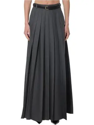SELF-PORTRAIT Pleated Maxi Skirt - Grey
