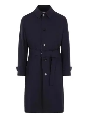 LARDINI Single-breasted Belted Coat - Blue