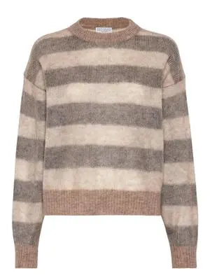 Brunello Cucinelli Striped Mohair-blend Jumper - Light Gray/beige