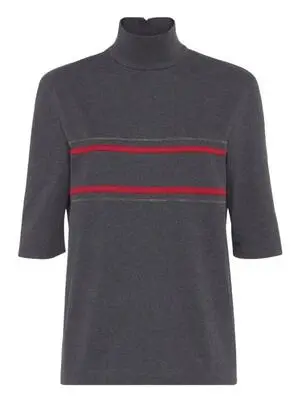 BRUNELLO CUCINELLI Brunello Cucinelli High Neck Striped Cotton Top