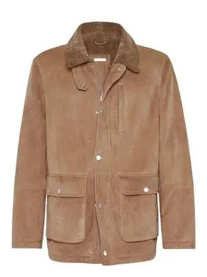 Brunello Cucinelli Long Sleeve Leather Jacket With Buckle And Zip Detail - Brown