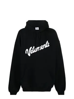 Vetements Logo Drawstring Hoodie - Black
