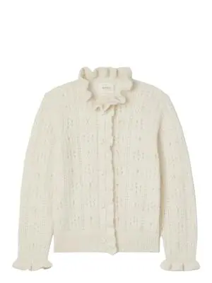 DÔEN Long Sleeve Cardigan With Ruffle Trim - Ivory