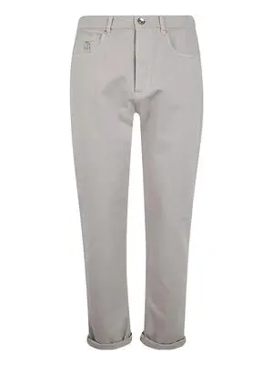 Brunello Cucinelli Straight-leg Jeans With Turn-up Hem - Gray